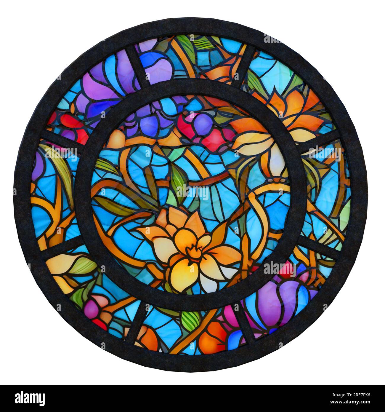 Round Stained Glass Window isolated on white, 3d render Stock Photo - Alamy