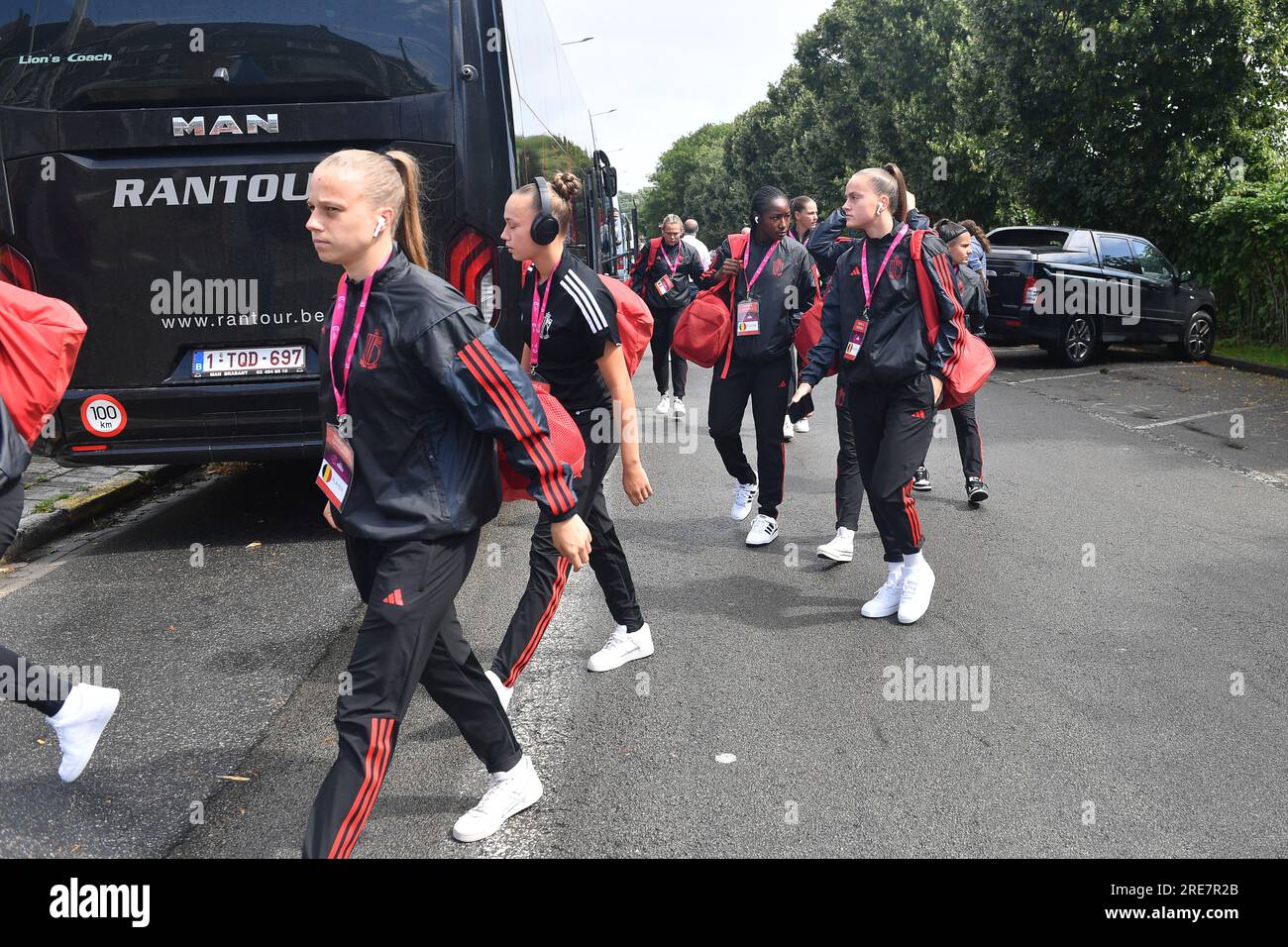 La Louviere, Belgium. 24th July, 2023. team of Belgium arriving at the stadion pictured during a ...