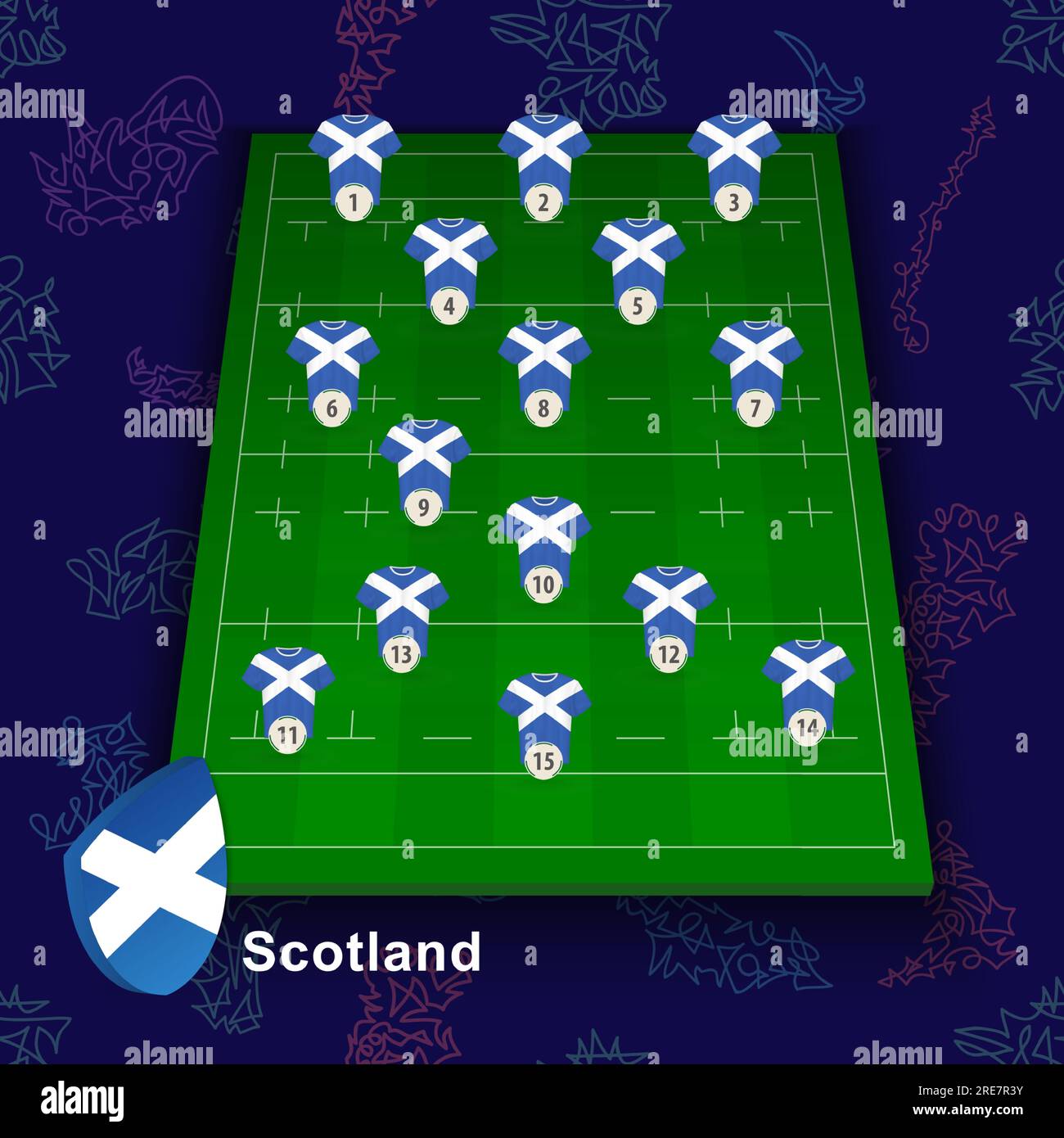 Scotland national rugby team on the rugby field. Illustration of ...