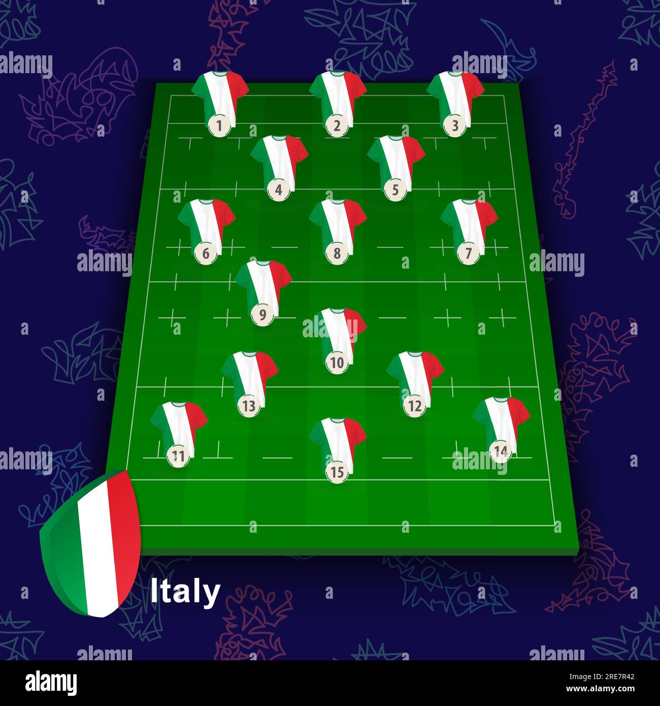 Italy national rugby team on the rugby field. Illustration of players ...