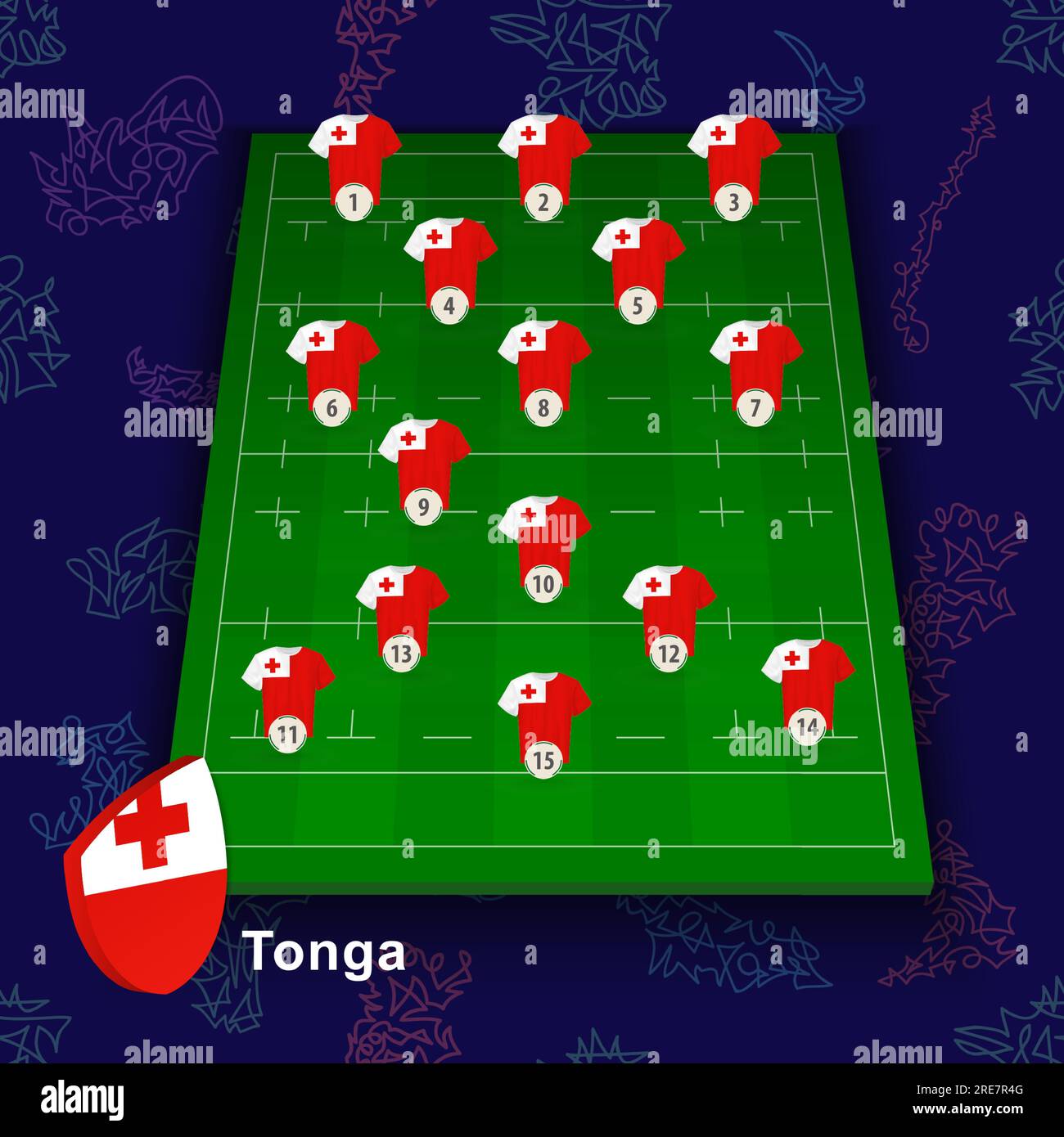 Tonga national rugby team on the rugby field. Illustration of players ...