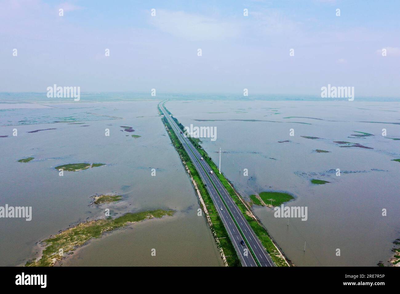 BAICHENG, CHINA - JULY 26, 2023 - A drone aerial photo shows a flooded ...