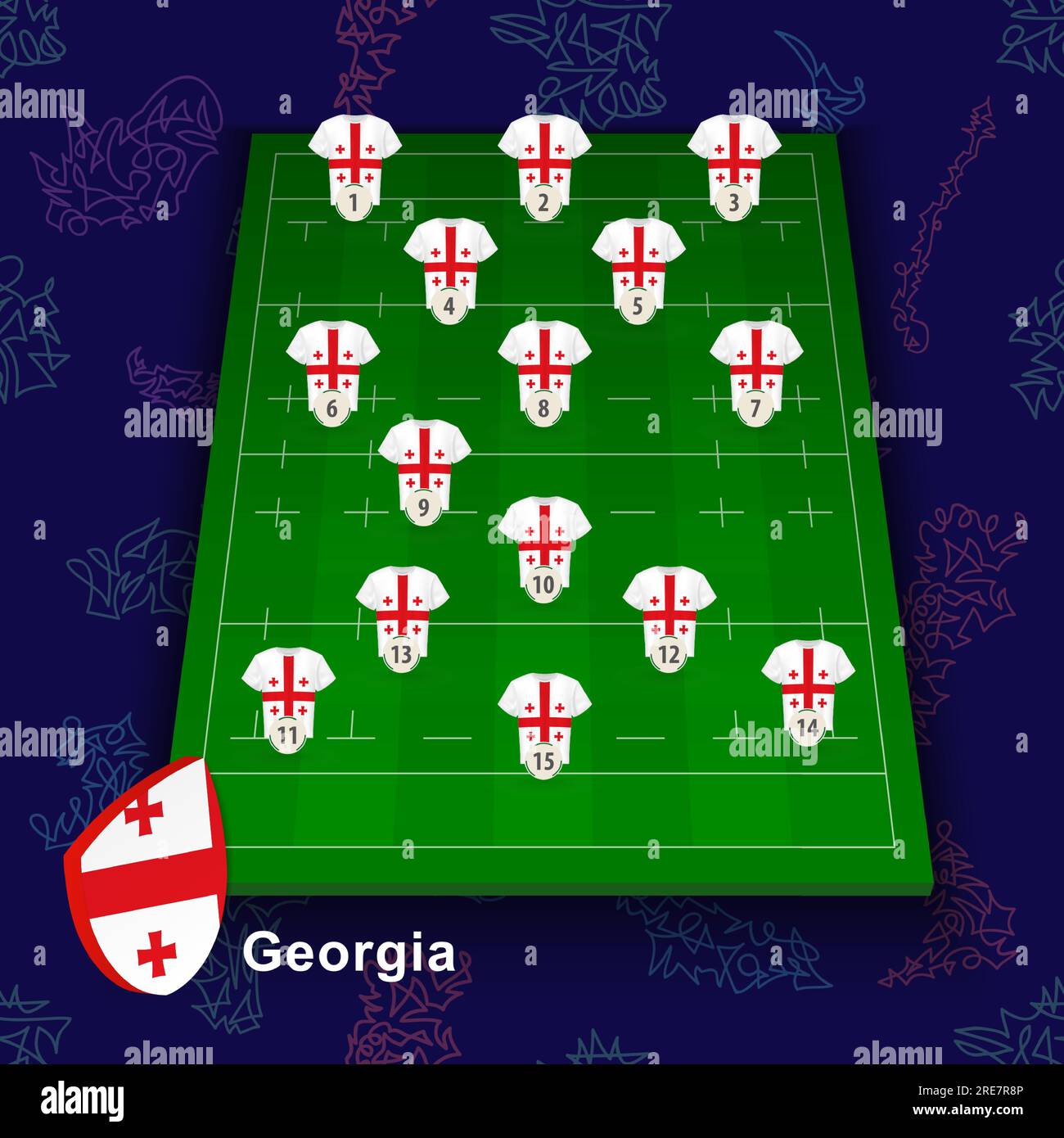 Georgia national rugby team on the rugby field. Illustration of players ...