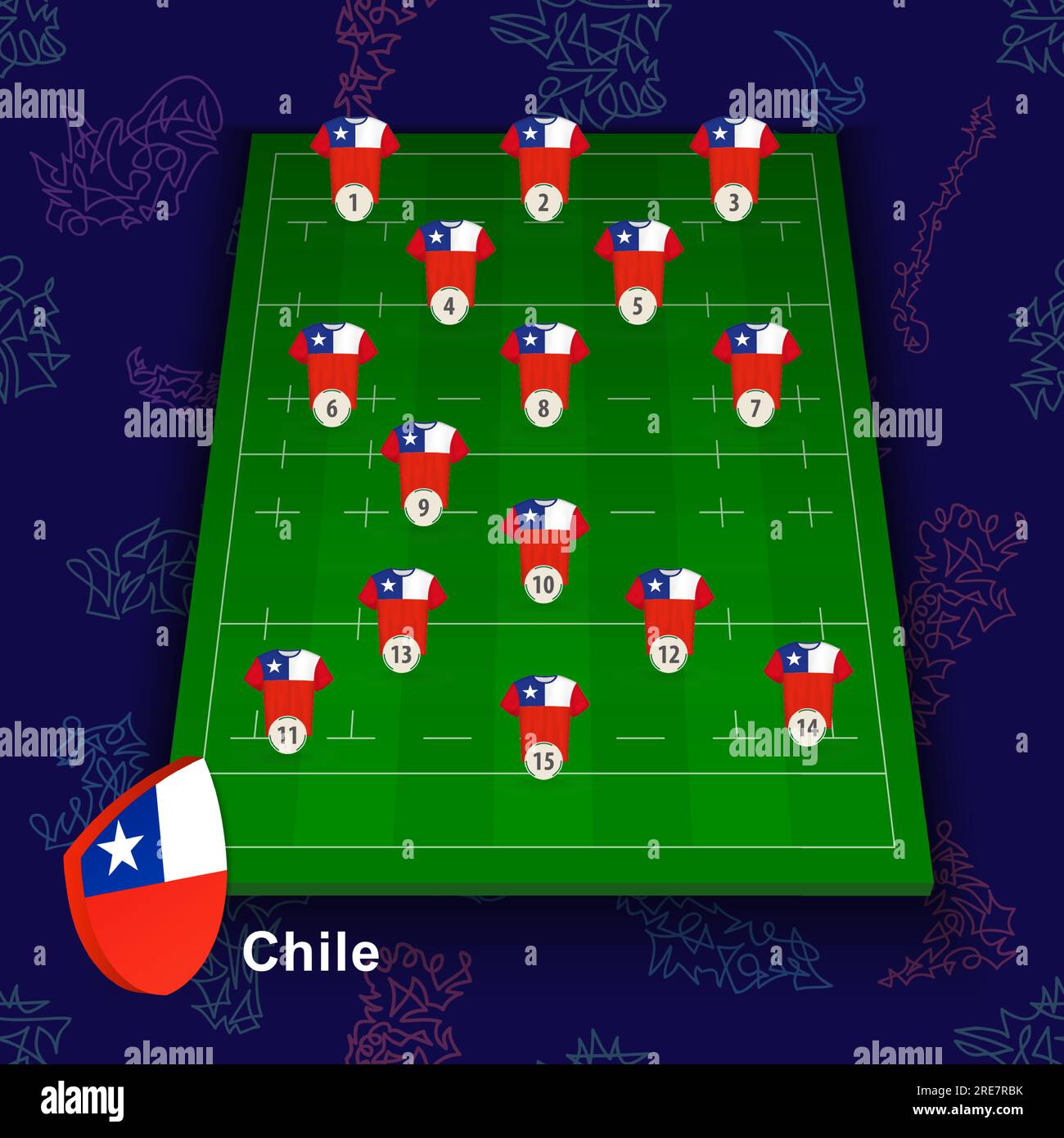 Chile national rugby team on the rugby field. Illustration of players ...