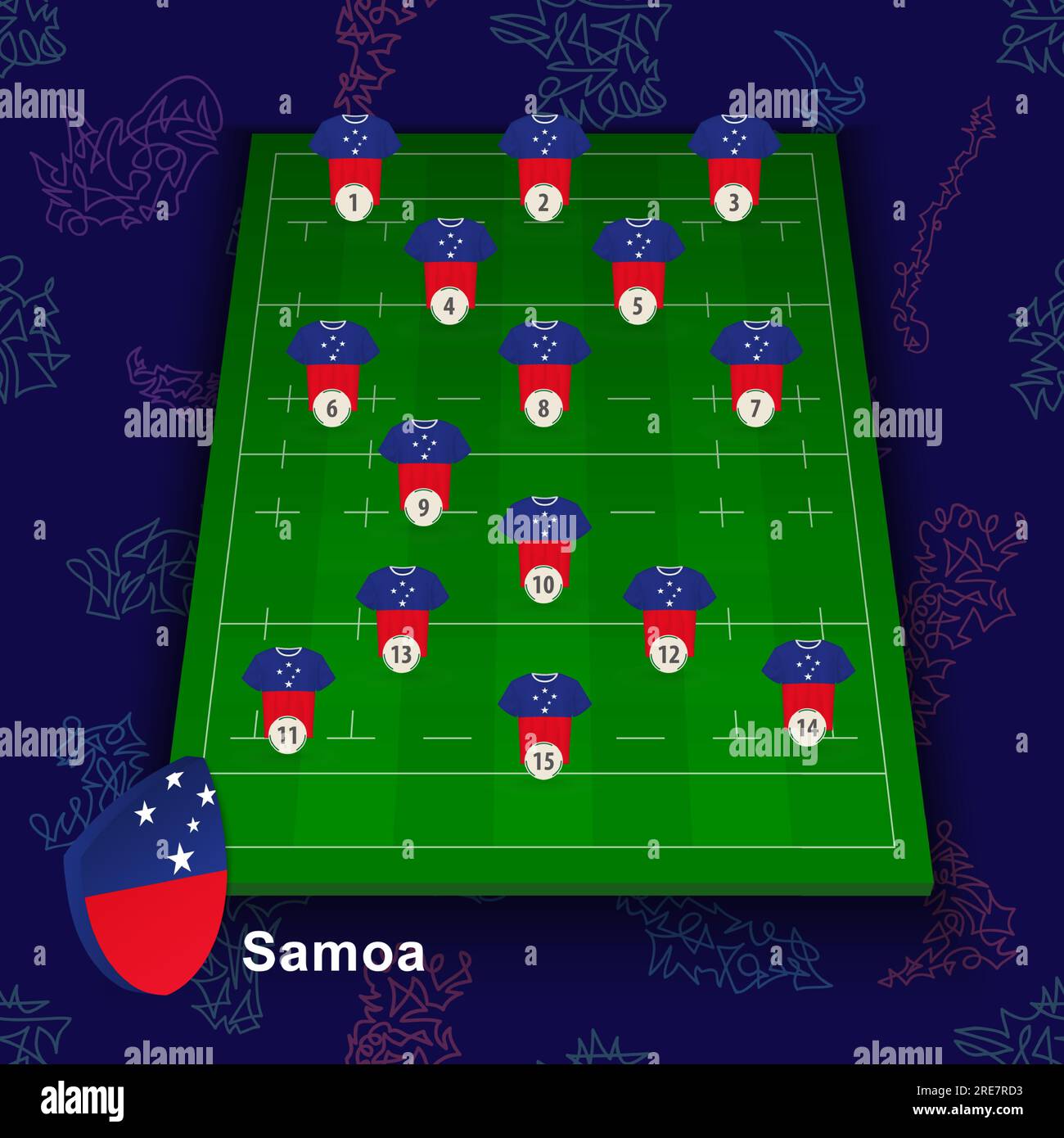 Samoa national rugby team on the rugby field. Illustration of players ...