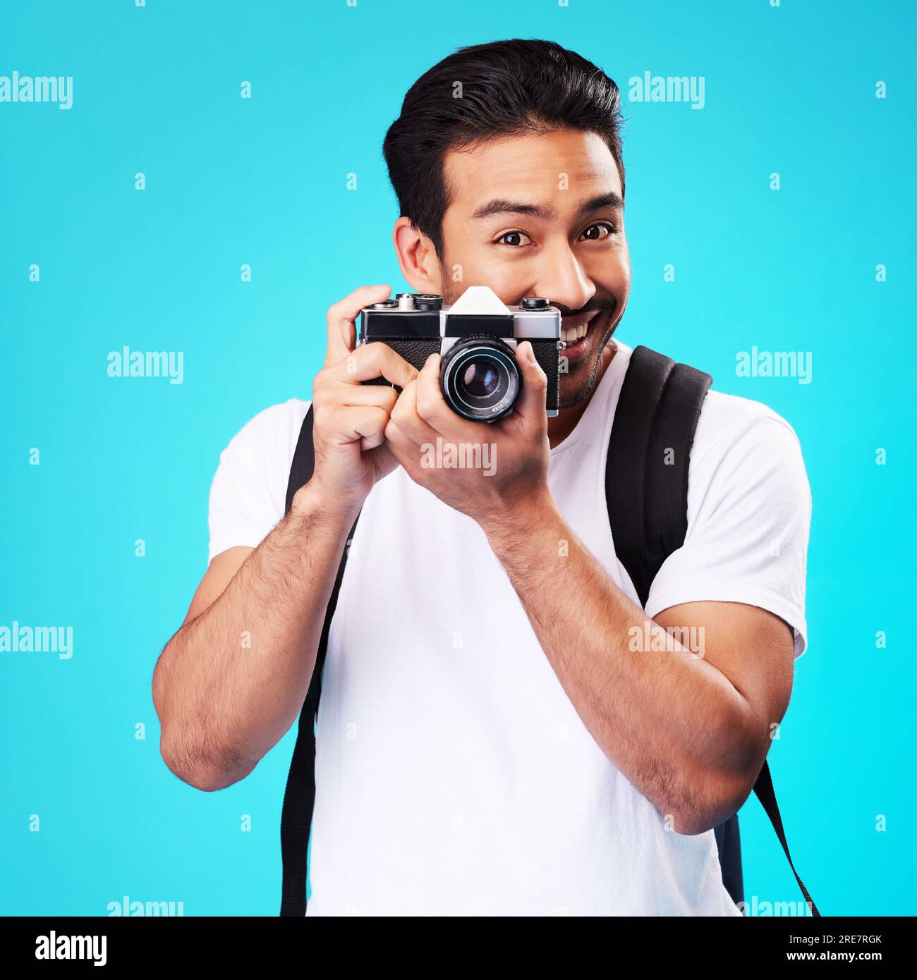 Portrait, creativity and man with a camera, photography and artist ...