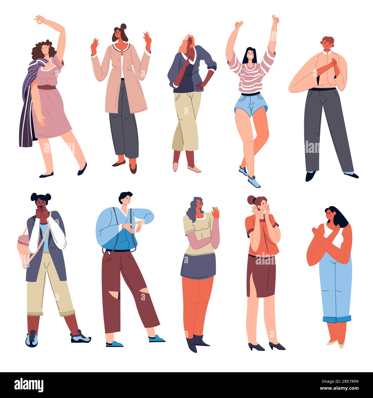 People gesturing and showing emotions, isolated men and women with stop ...