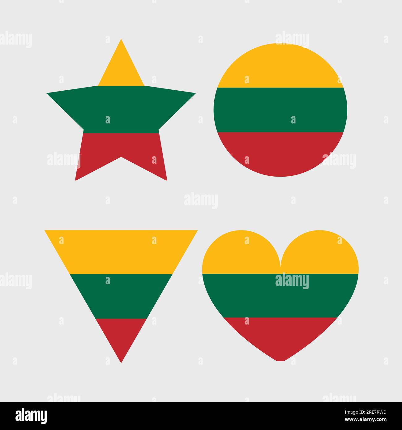 Lithuania flag vector icons set of illustrations in the shape of heart, star, circle and map ...