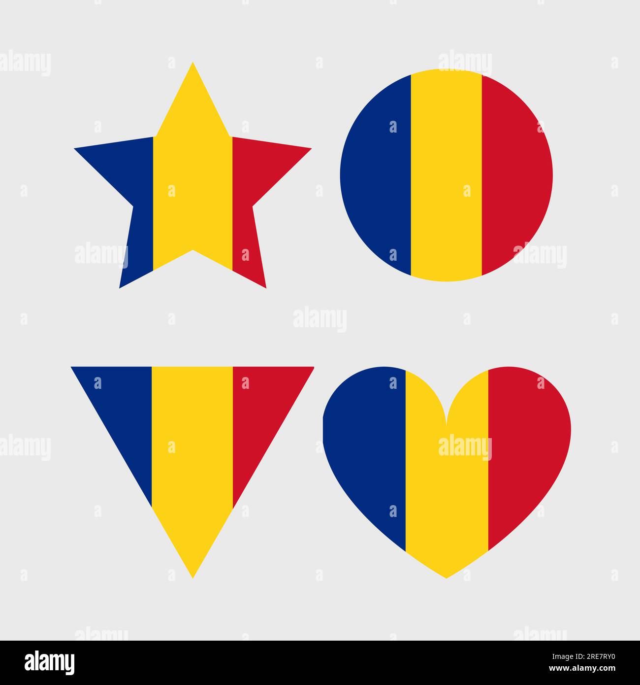 Romania flag vector icons set of illustrations in the shape of heart ...