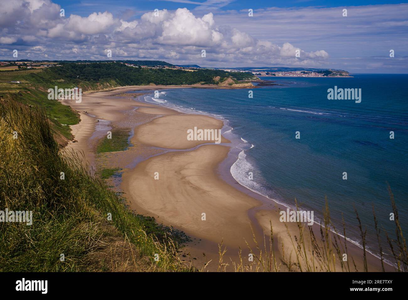 The view of Cayton Bay from the high cliffs at the southern end of the ...