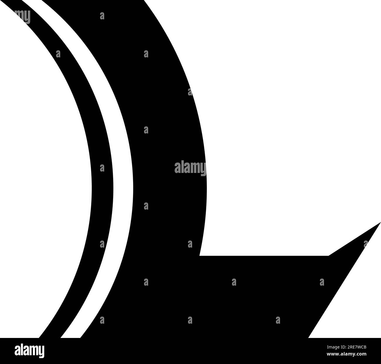 Black Concave Lens Shaped Letter L Icon on a White Background Stock ...