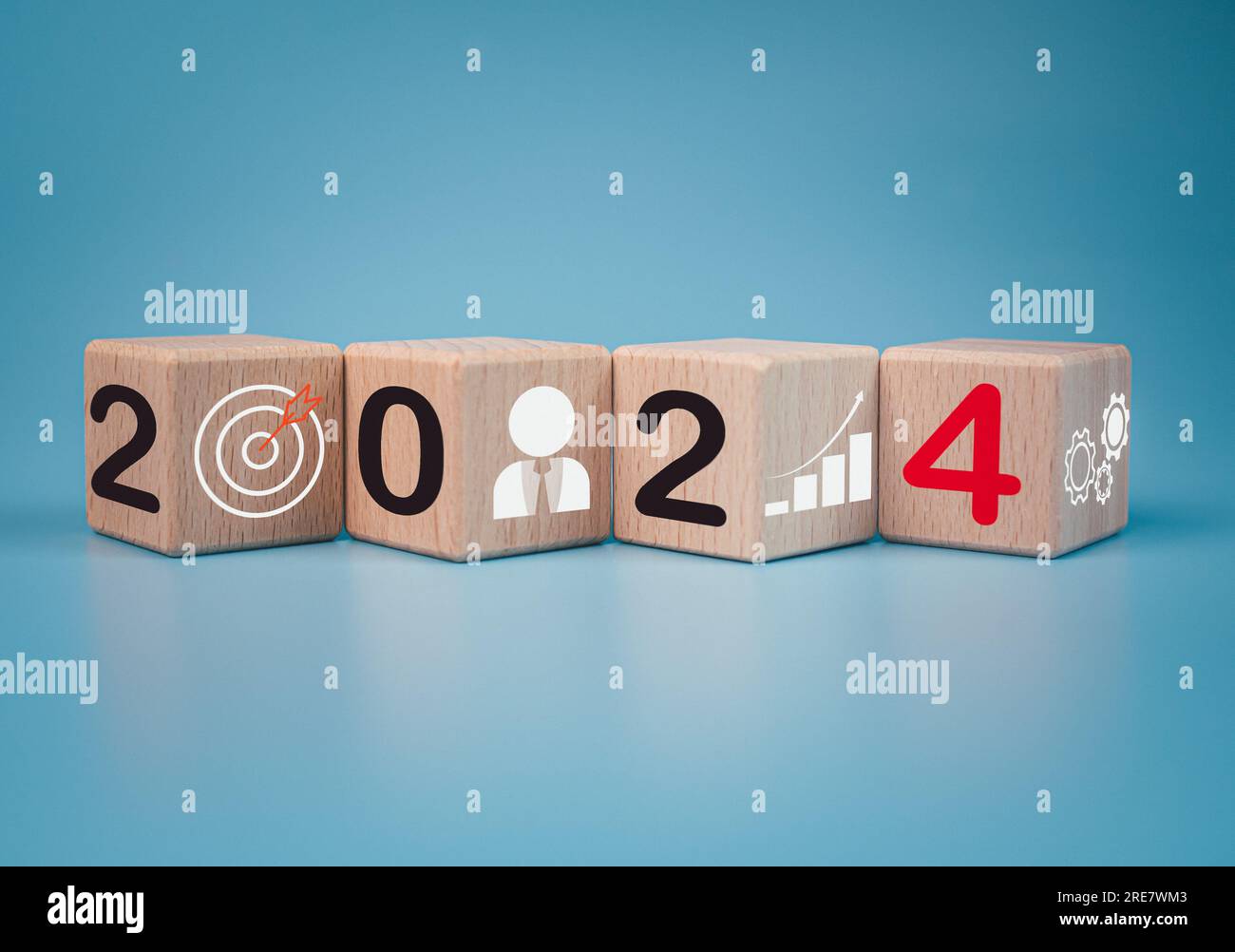 Wooden blocks lined up with the letters 2024. Represents the goal ...