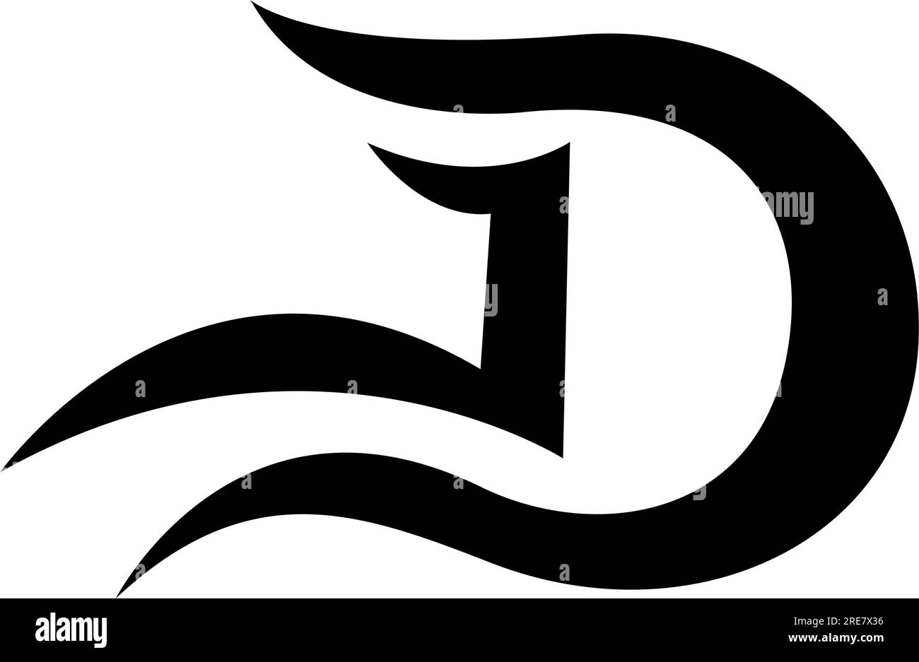 Black Letter D Icon with Wavy Curves on a White Background Stock Vector ...