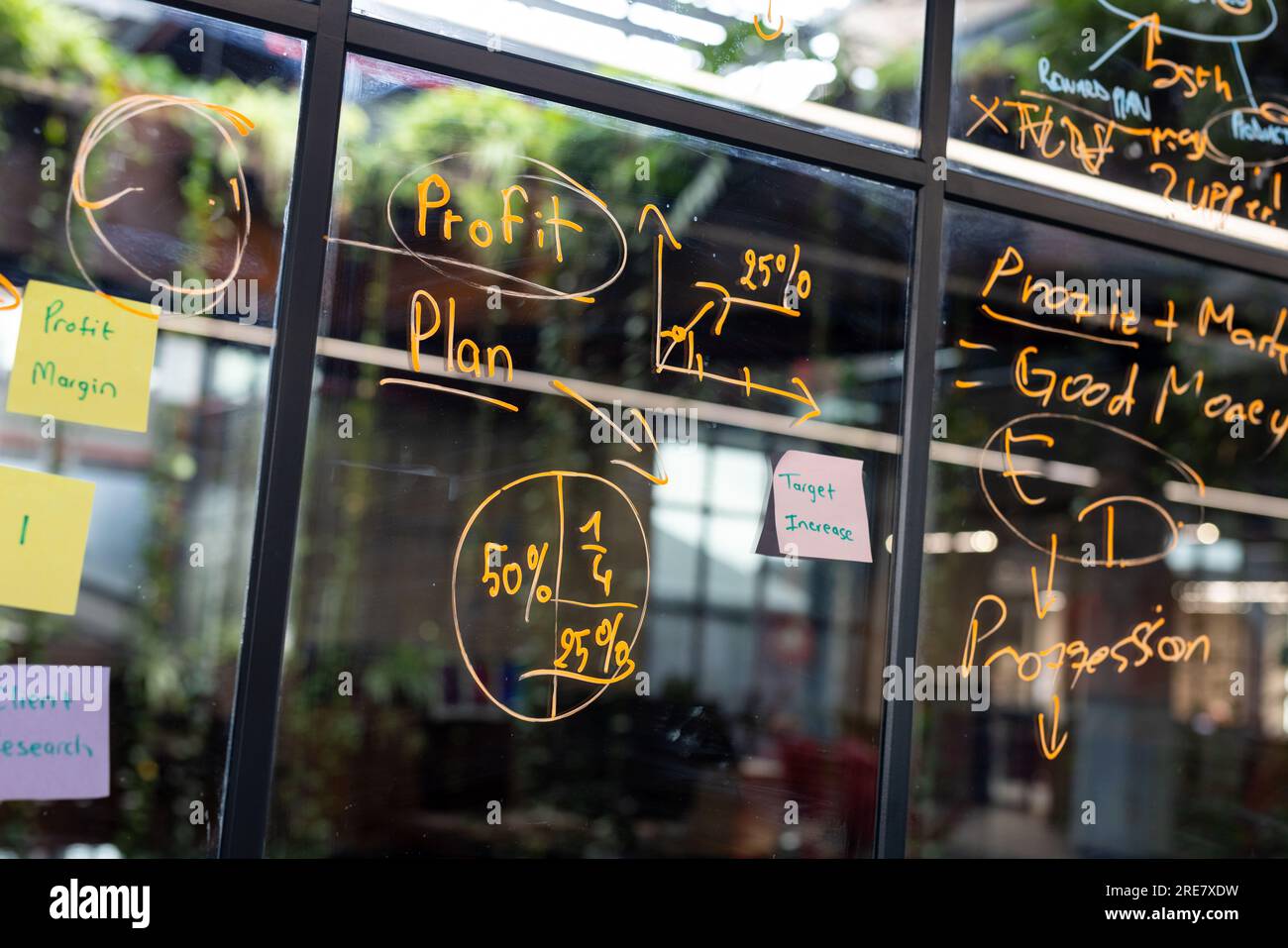 Close up view of memo notes on window glass at modern office Stock ...