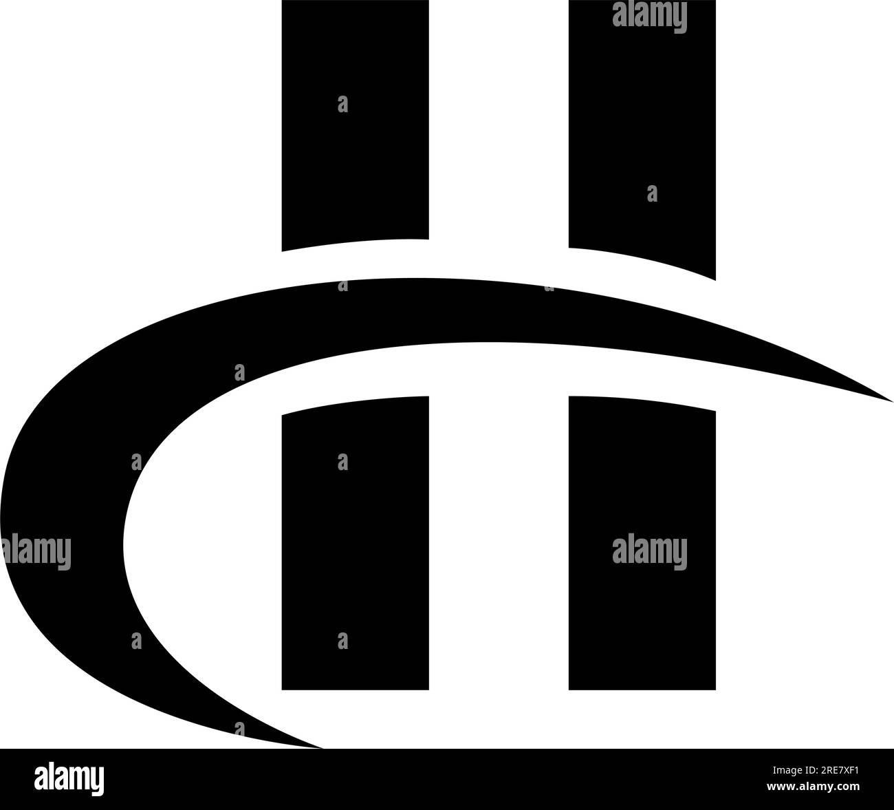 Black Letter H Icon with Vertical Rectangles and a Swoosh on a White ...