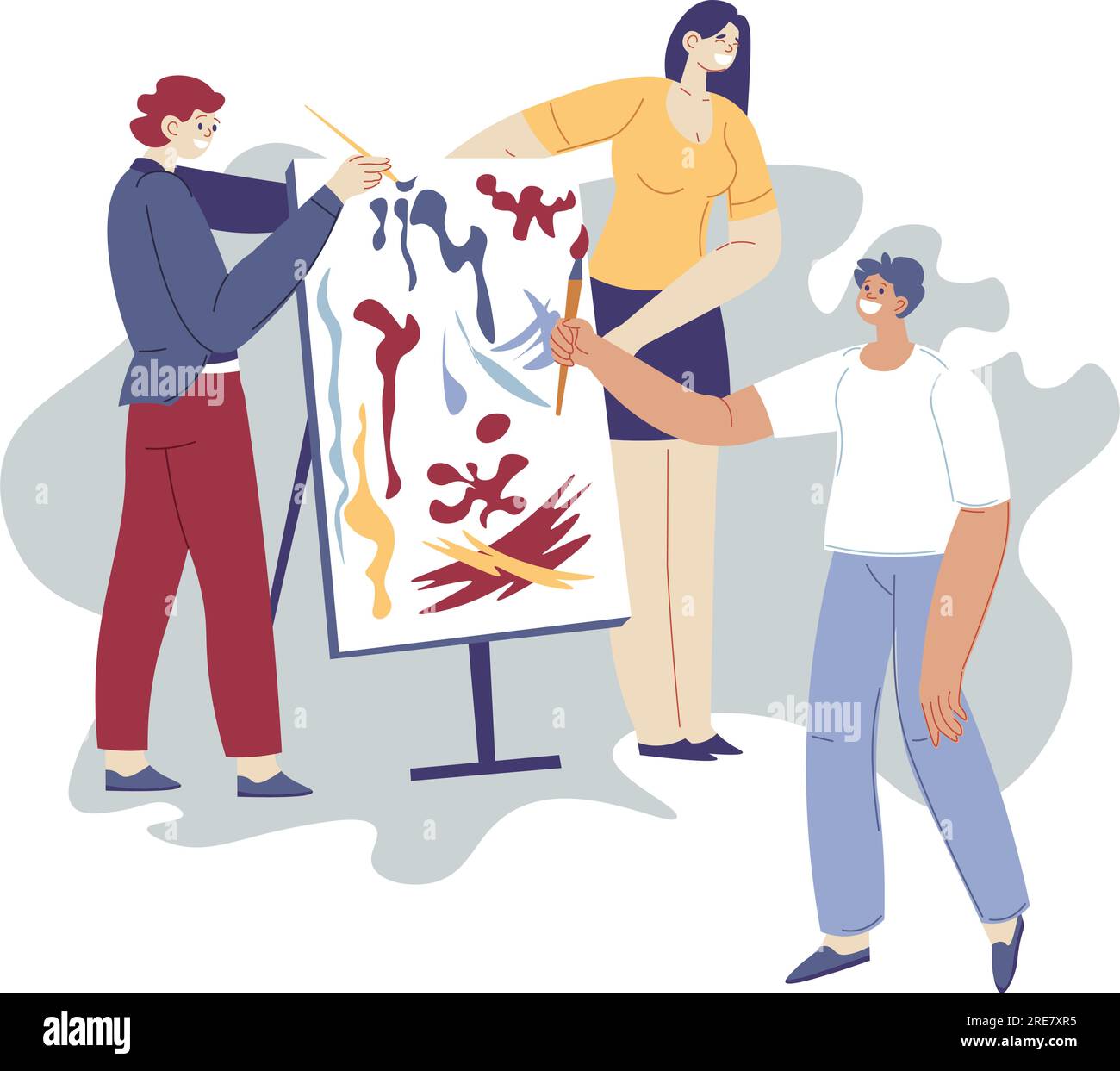 People drawing painting on art therapy session. Isolated characters ...