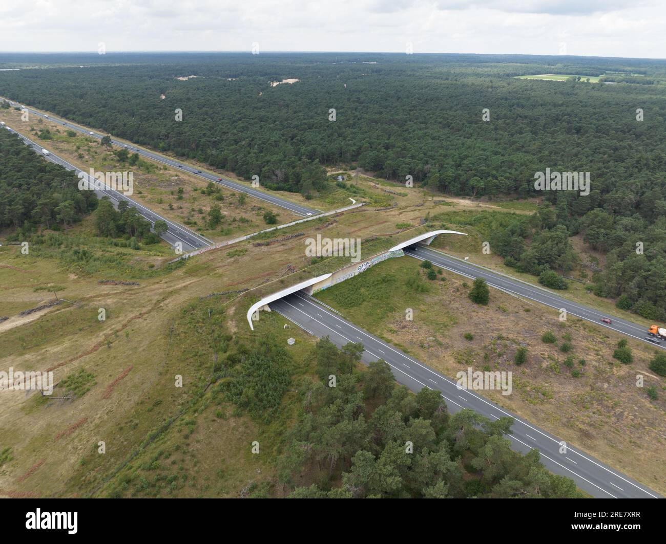 Top down aerial view on Ecoduct Kootwijkerzand Stock Photo - Alamy