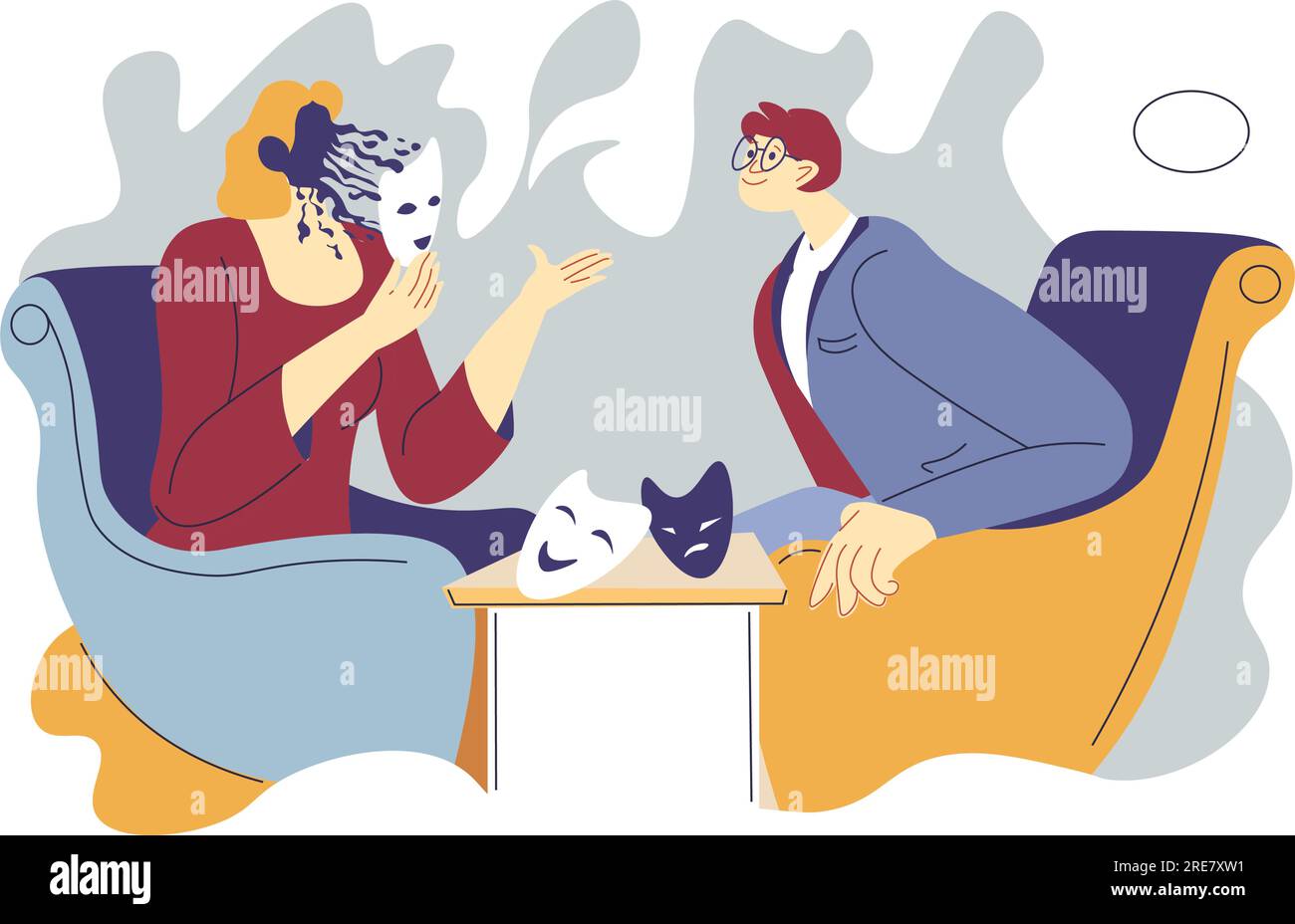 Person lying and pretending, wearing masks and disguise. People talking ...