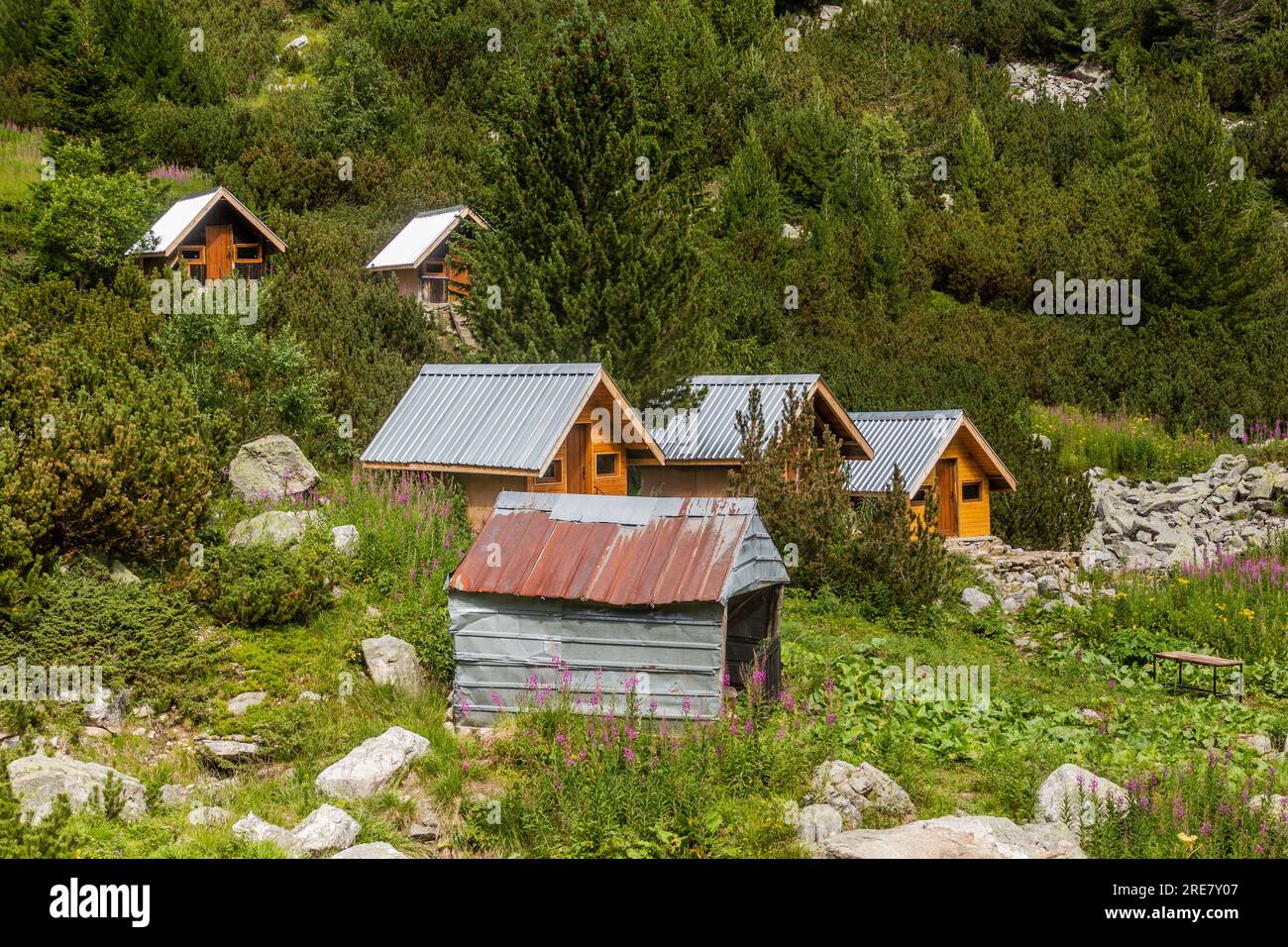 Mountain huts under Malyovitsa peak Rila mountains, Bulgaria Stock ...