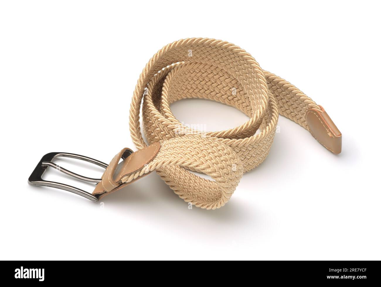 Beige woven braided textile stretch belt isolated on white Stock Photo ...