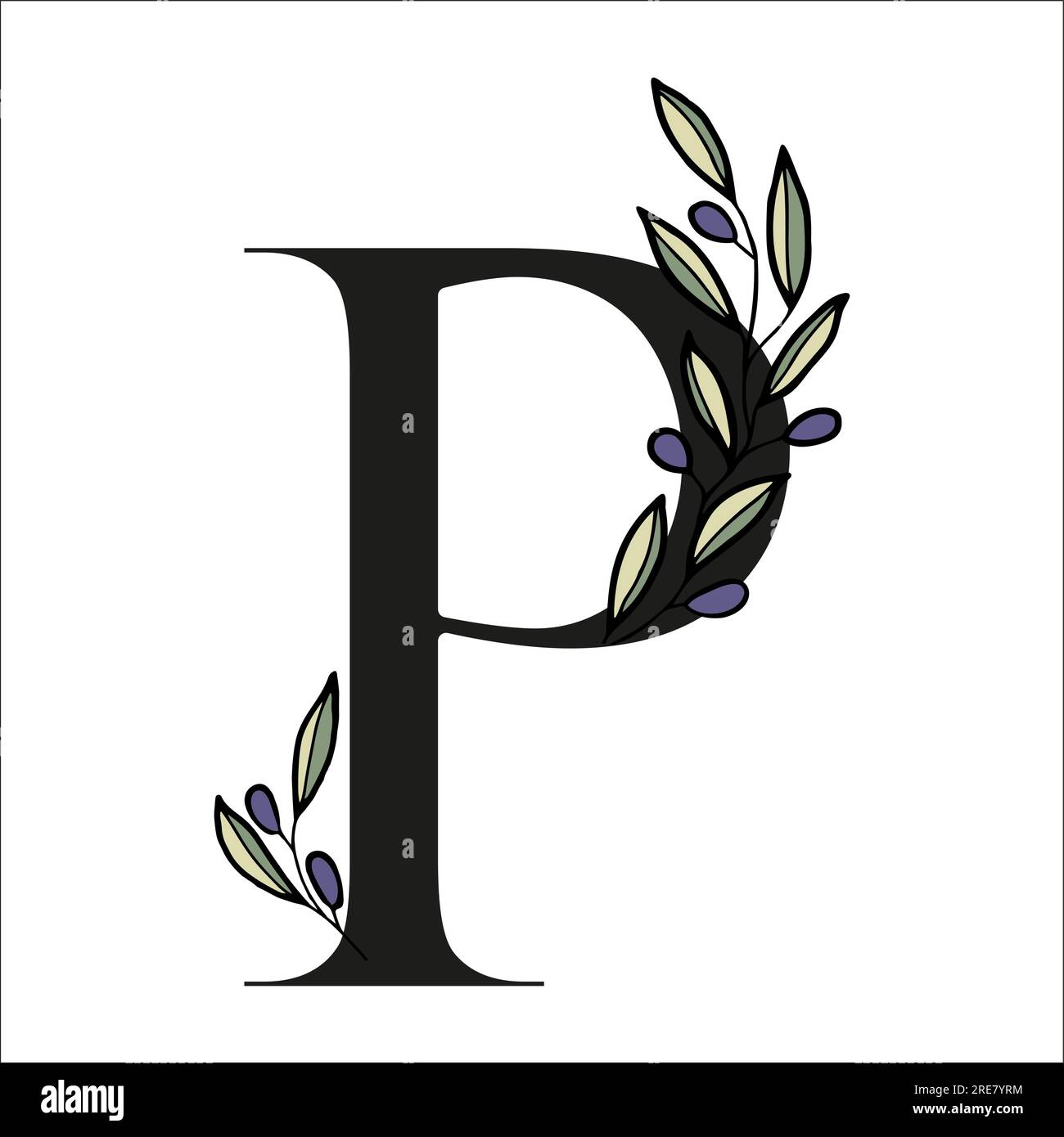 Olive branch alphabet letter for decor of card or wedding invite ...