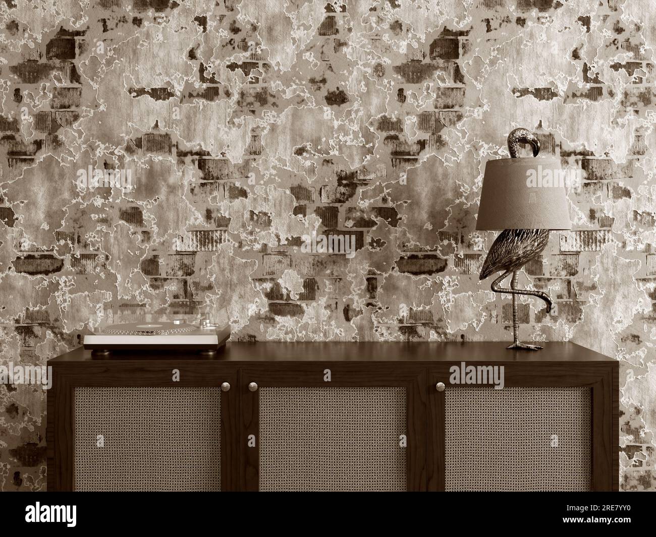 Vintage style room design, 3d render Stock Photo - Alamy