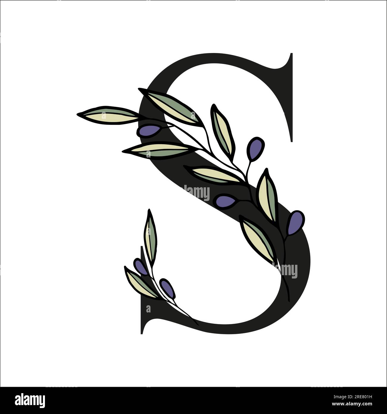 Olive branch alphabet letter for decor of card or wedding invite ...