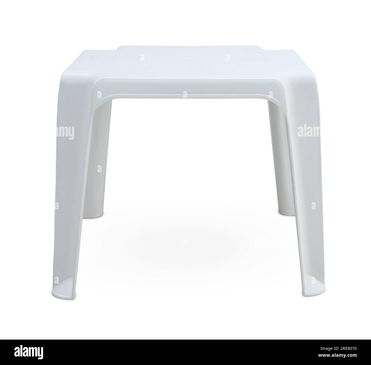 Front view of white square plastic patio side table isolated on white ...