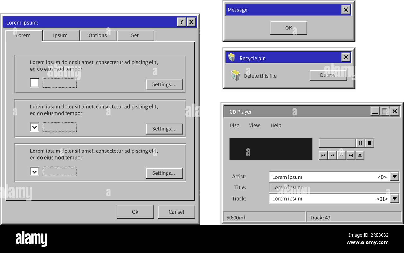 Interface of windows, old version or xp. Buttons and information on ...