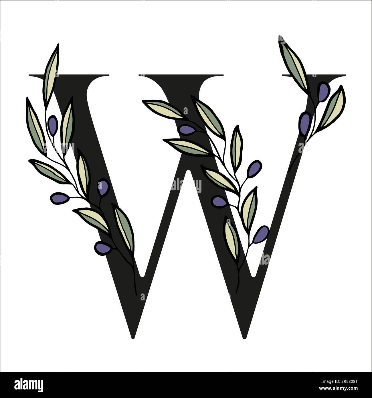 Olive branch alphabet letter for decor of card or wedding invite ...
