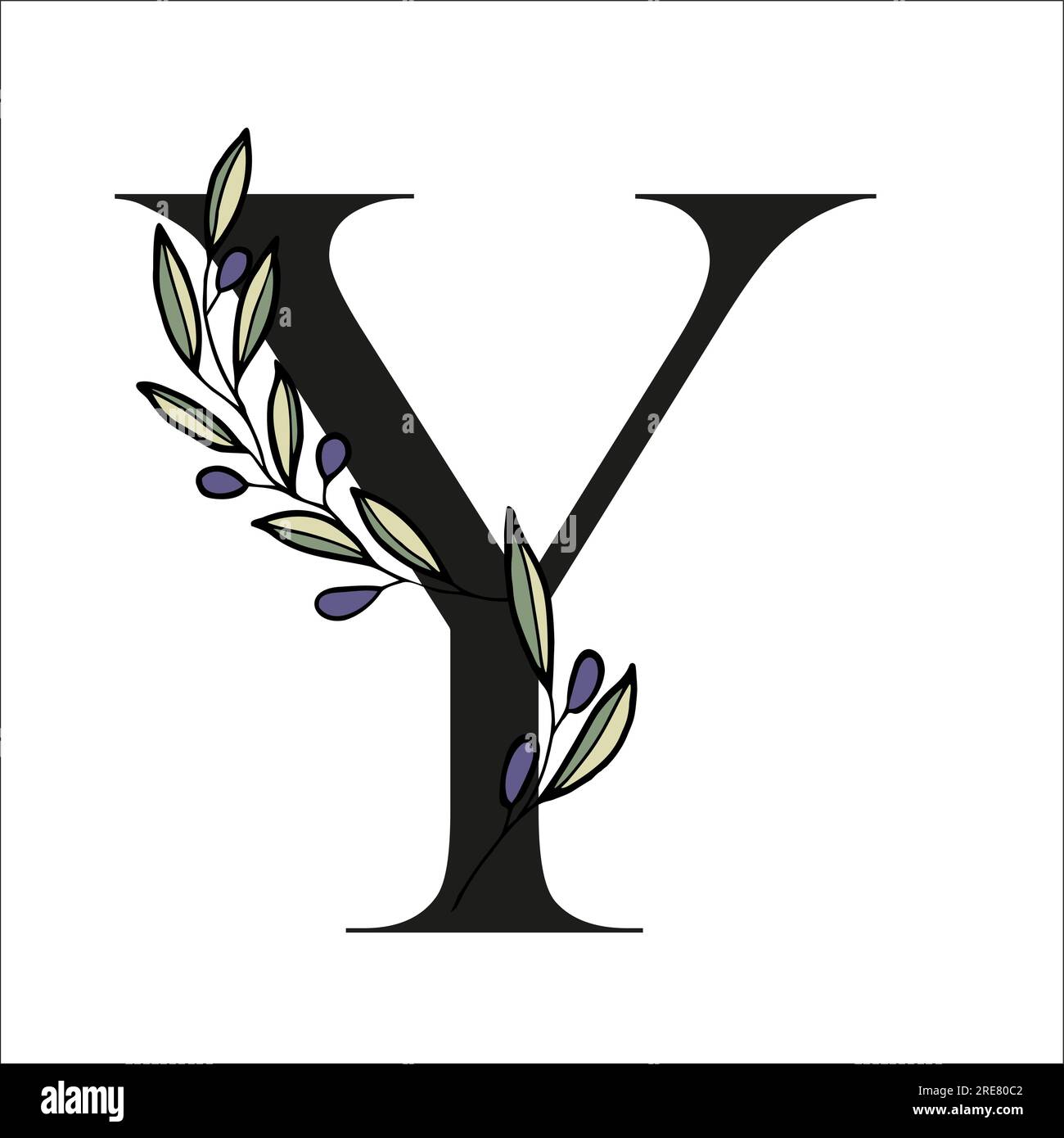 Olive branch alphabet letter for decor of card or wedding invite ...