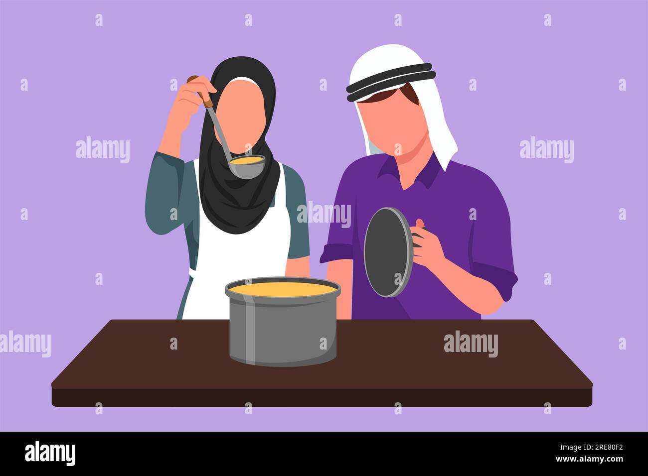 Character flat drawing handsome husband holding pan lid and his beauty ...