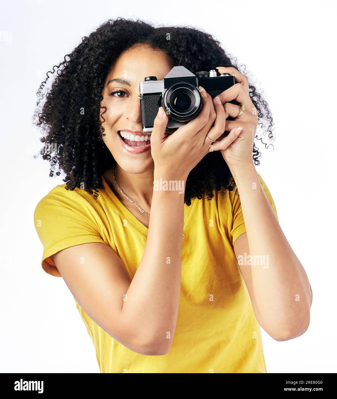 Photography, camera and happy woman photographer and smile as a ...
