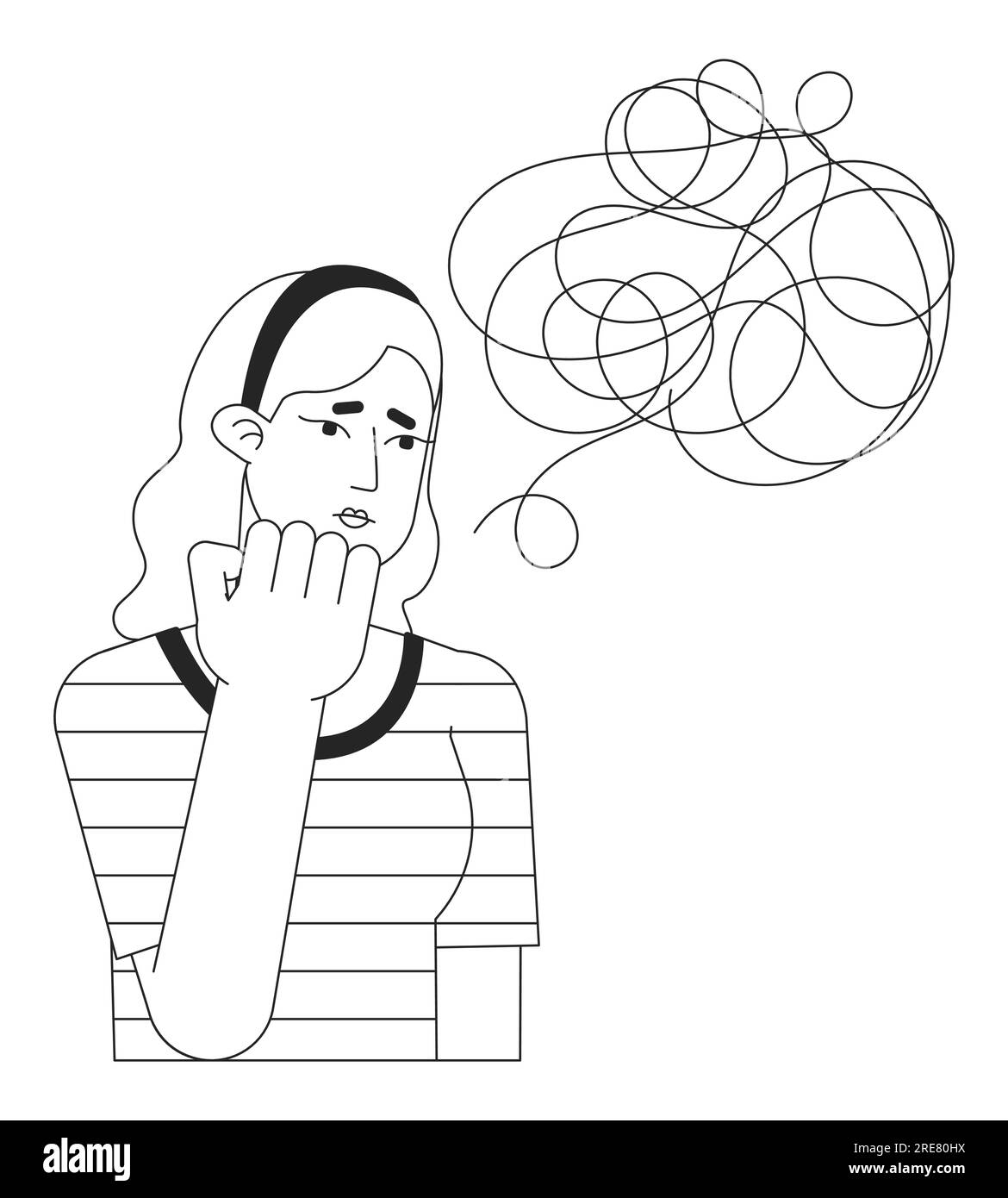 Unhappy caucasian girl bw concept vector spot illustration Stock Vector ...