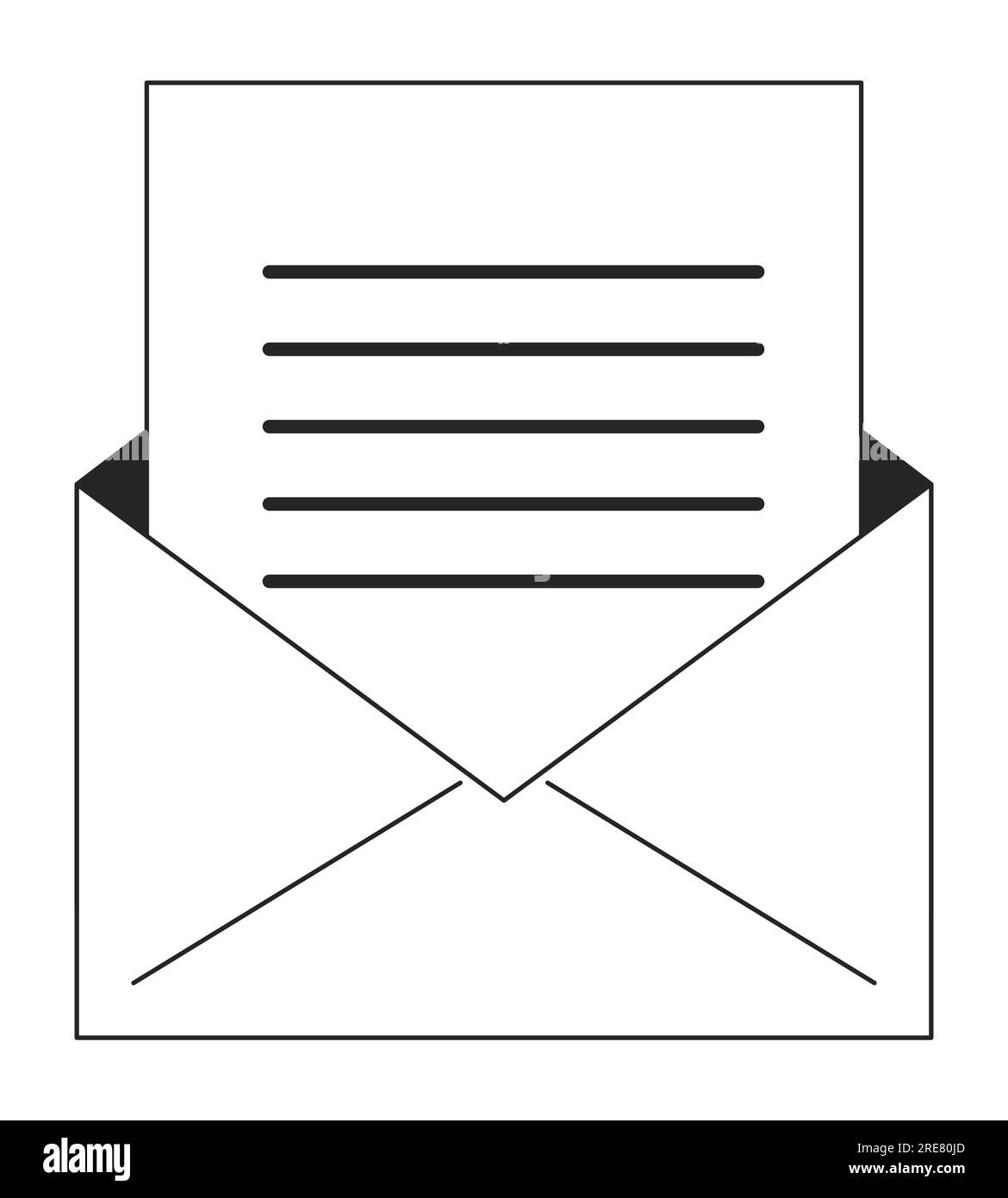 Letter in opened envelope flat monochrome isolated vector object Stock ...