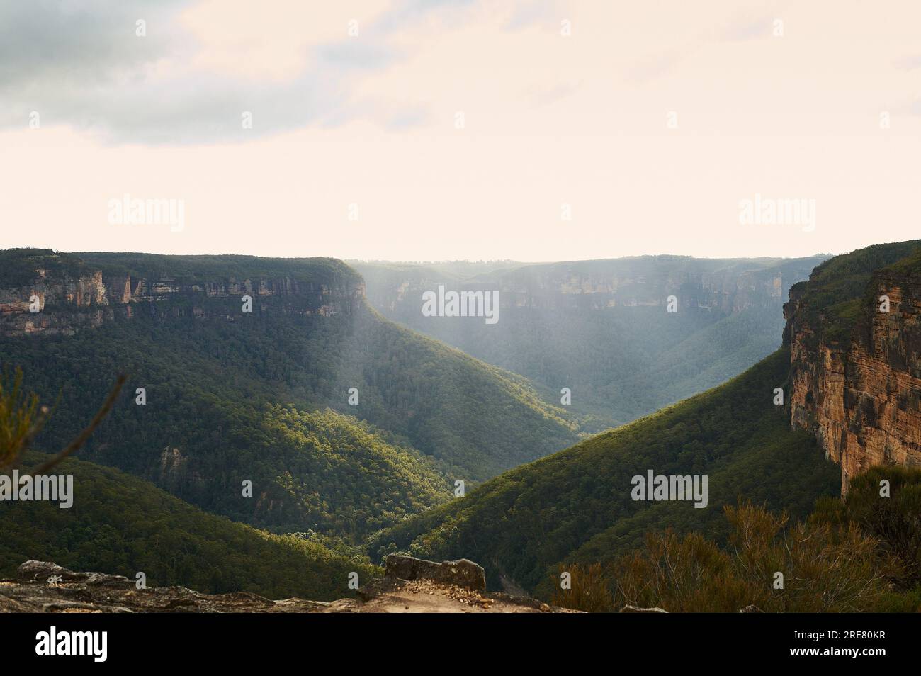 Fortress Rock lookout, man hiking on trail, NSW, Australia Stock Photo ...
