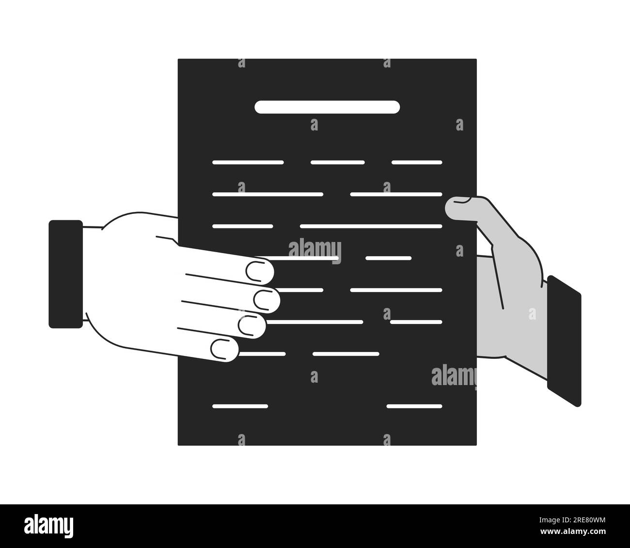Hand gives document to hand flat monochrome isolated vector object ... Hand gives document to hand flat monochrome isolated vector object ...