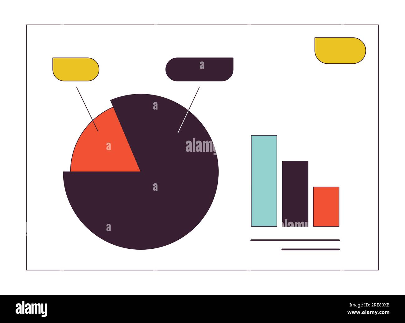 Business Presentation Slide With Charts Flat Line Color Isolated Vector