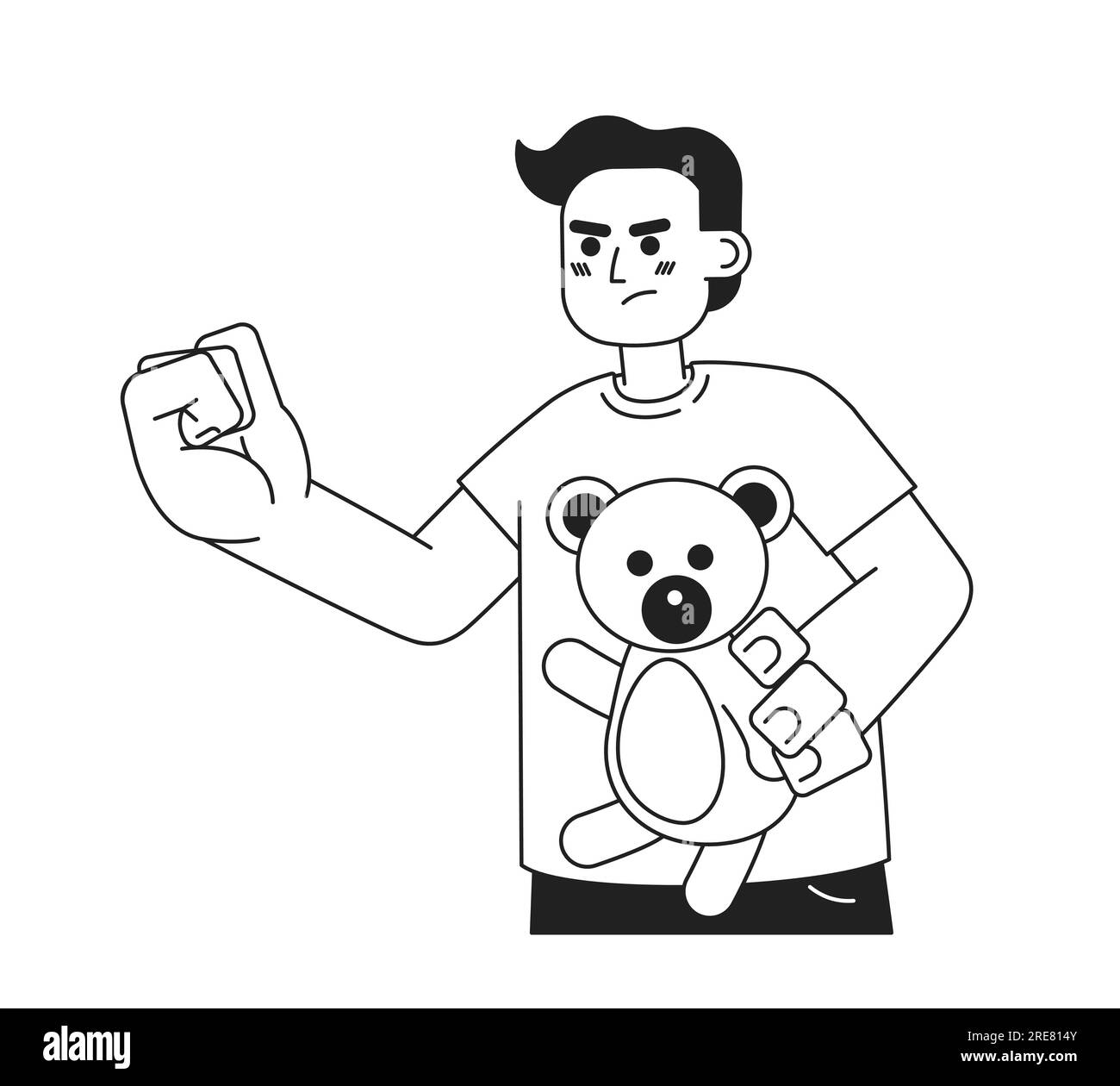 Boy bully threatening with fist monochromatic flat vector character ...