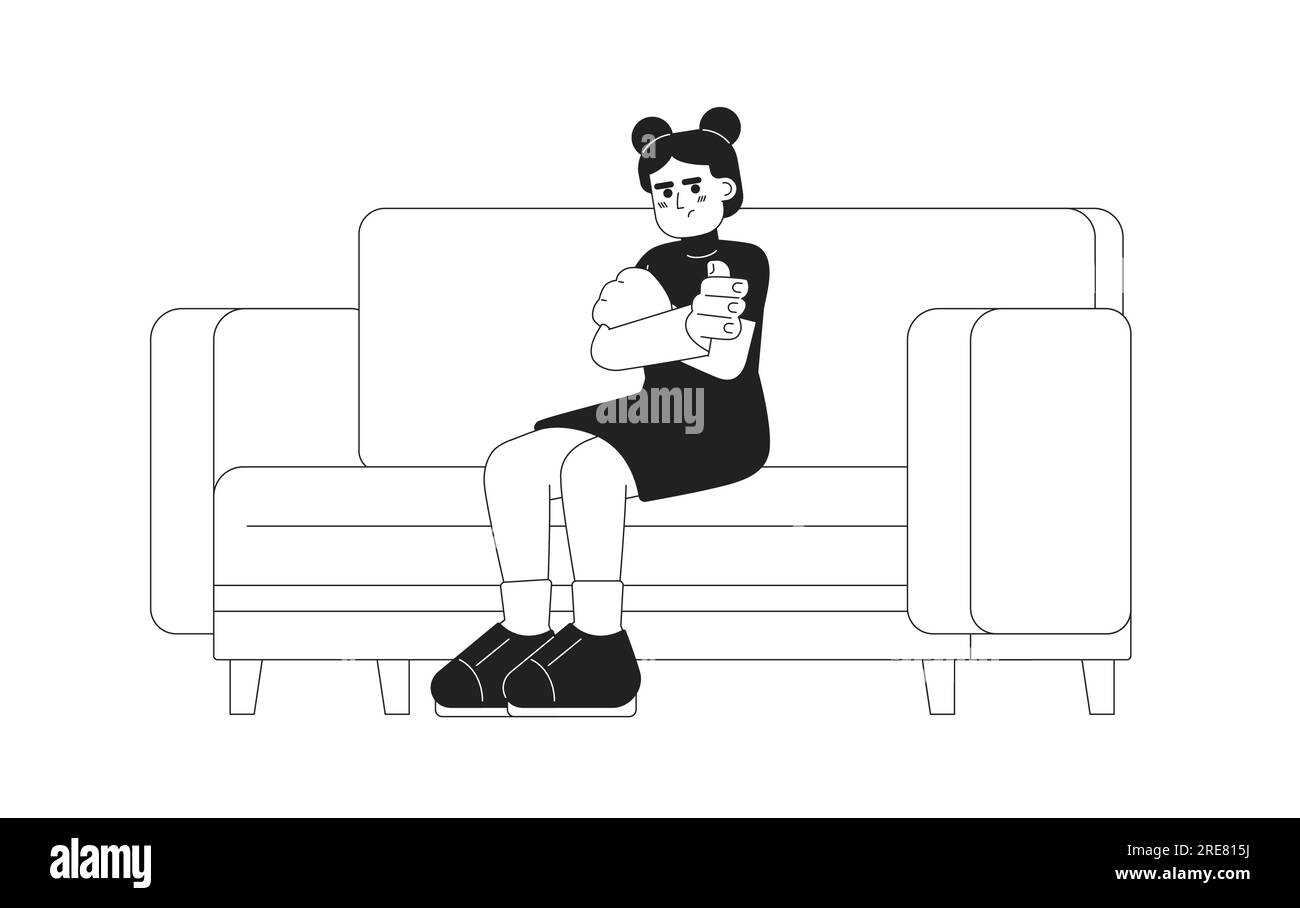 Displeased Young Girl With Folded Hands Monochromatic Flat Vector