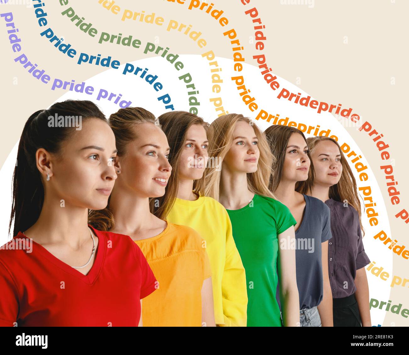 Beautiful young women in colorful t-shirts expressing support of lgbt ...
