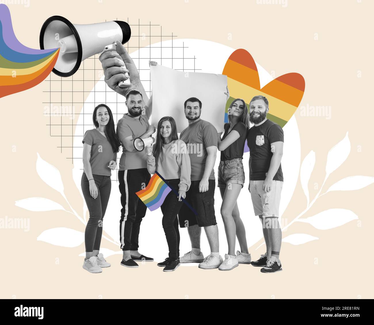 Young people, men and women expressing support of lgbt community. Pride ...