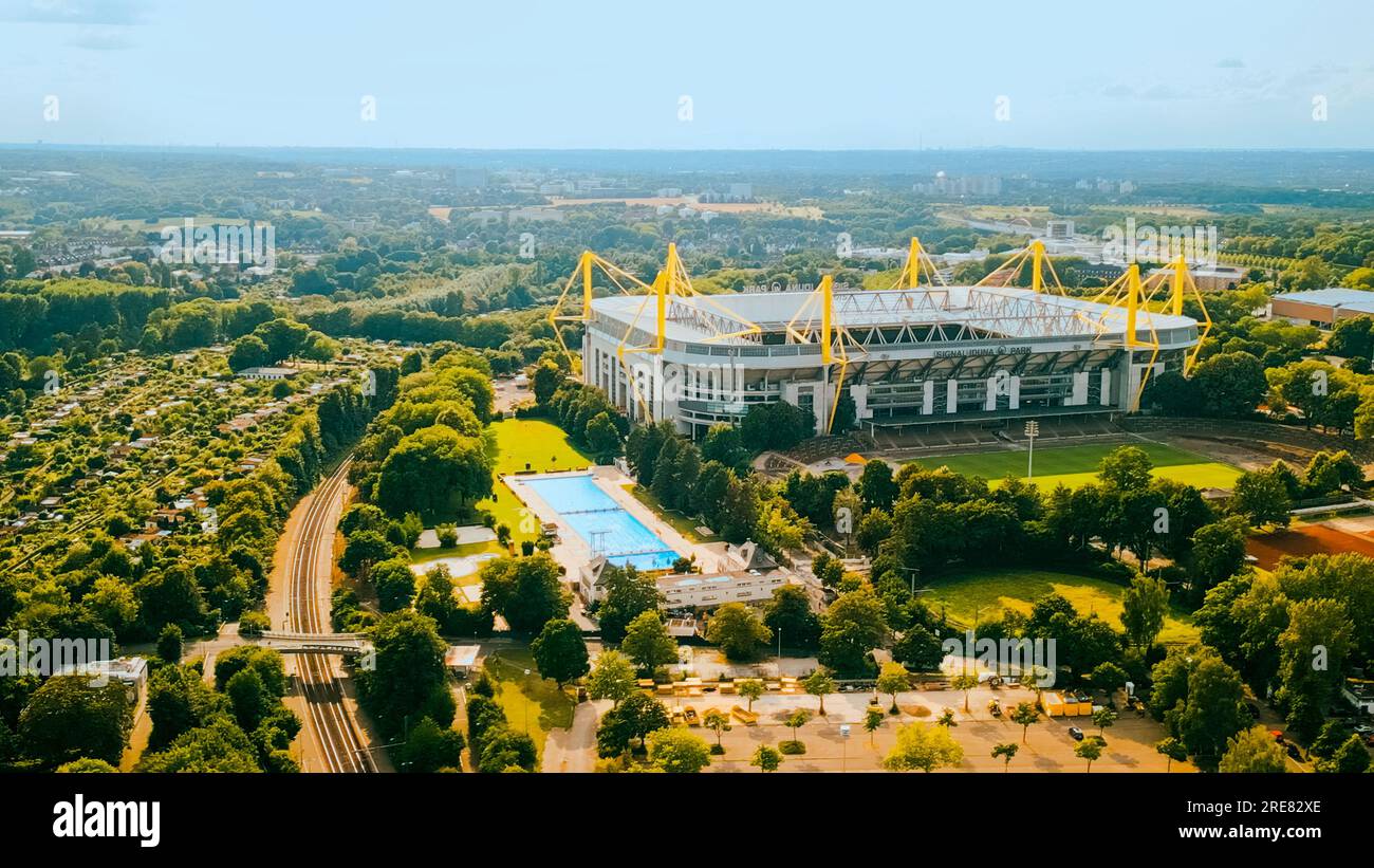 Aerial shot of football stadium BVB Borussia, Signal Iduna Park in ...