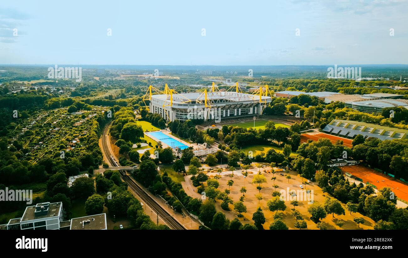 Aerial shot of football stadium BVB Borussia, Signal Iduna Park in ...