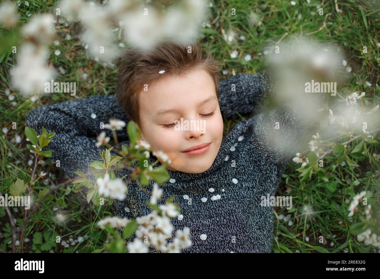 Boy sleeping laying on grass hi-res stock photography and images - Alamy