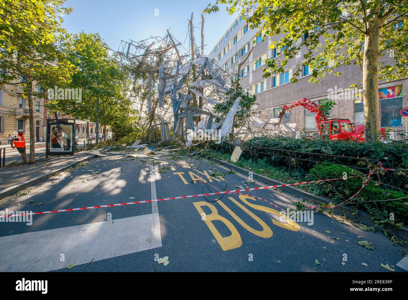 Milan, Italy - July 25, 2023: Street view of Milano, fallen trees and ...