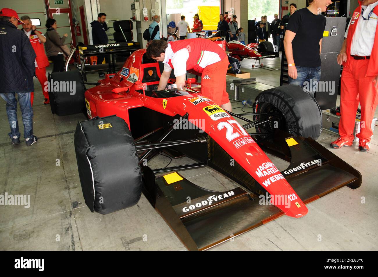 Imola, IT, May, 2017: Historic Ferrari 643 F1-91 1991 in the Box during ...