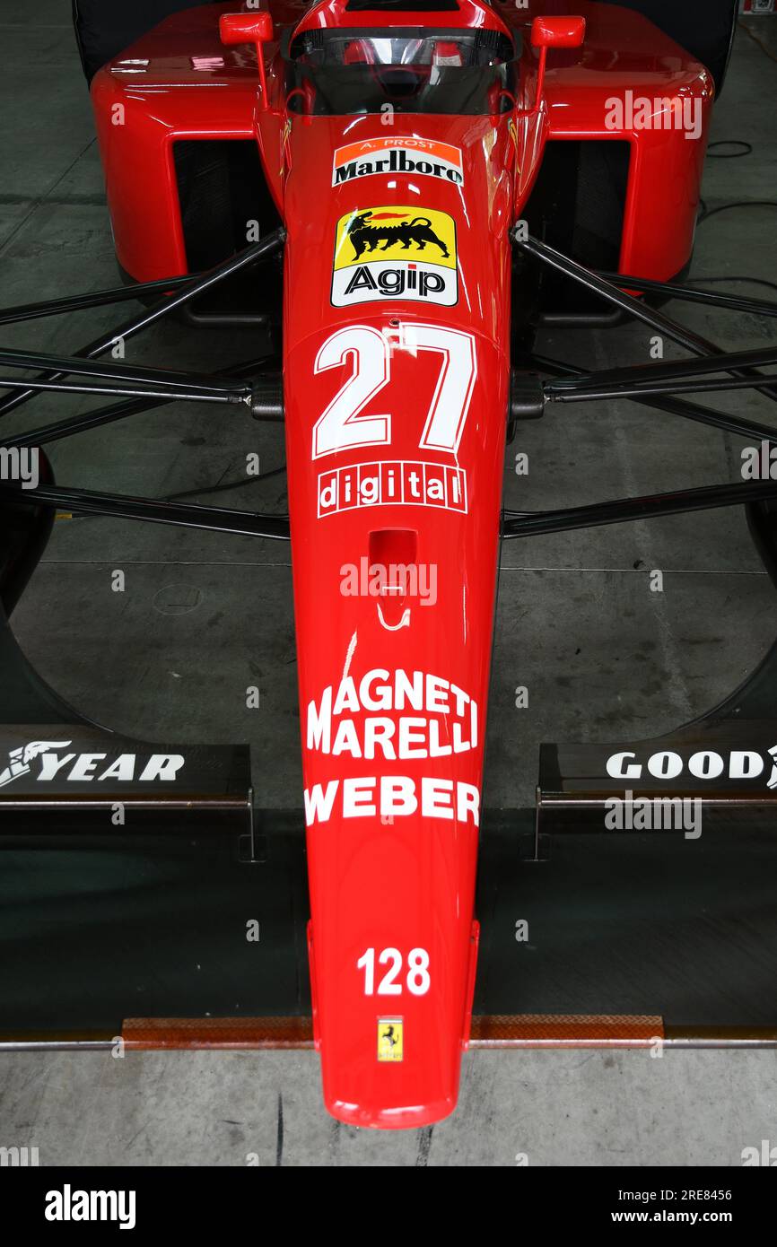 Imola, IT, May, 2017: Historic Ferrari 643 F1-91 1991 in the Box during ...