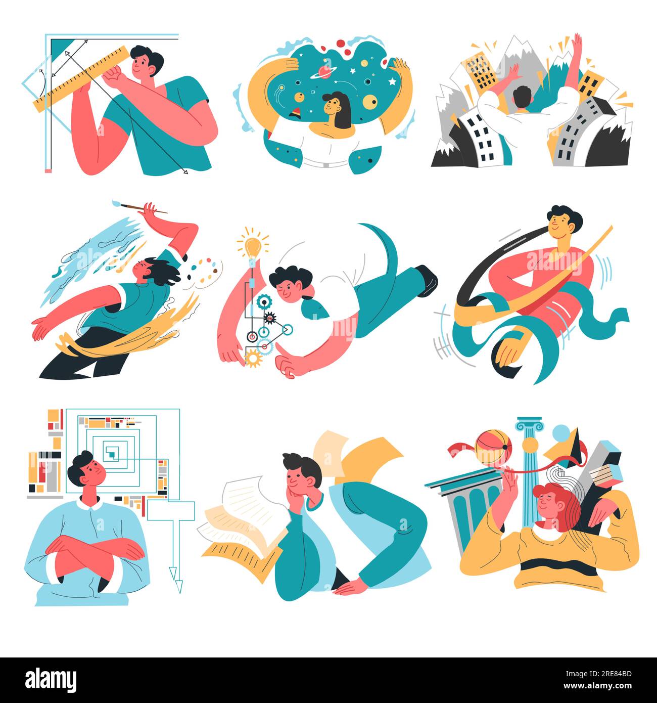 People thinking on project from school or work. Artist and writer ...