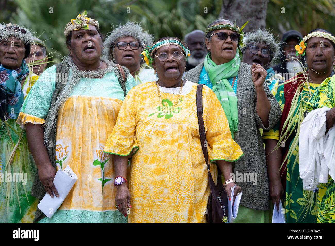 Noumea, New Caledonia. 26th July, 2023. Woman are singing prior French ...